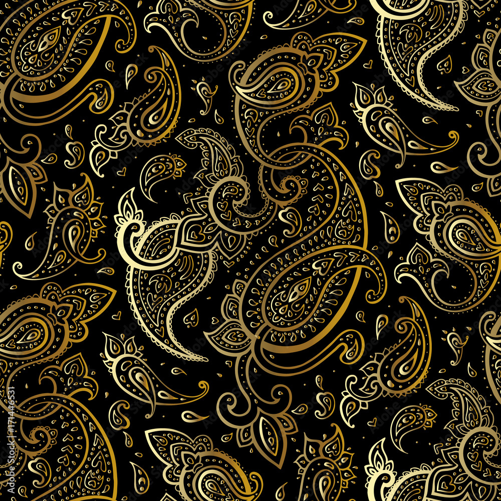 Paisley Beautiful golden seamless background. Stock Vector | Adobe Stock