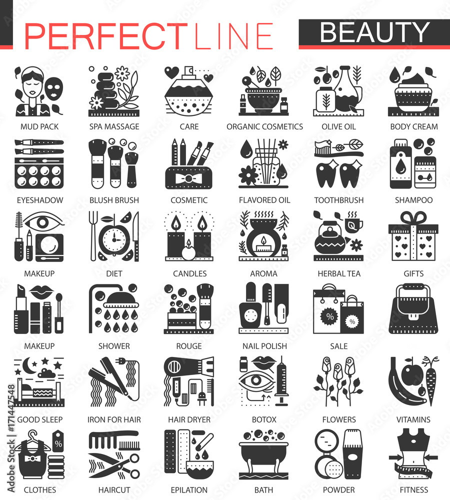 Beauty Cosmetics classic black mini concept symbols. Vector Cosmetic ...