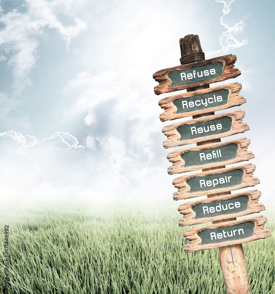 Vintage wooden sign with 7R Refuse, Recycle, Reuse, Refill, Repair ...