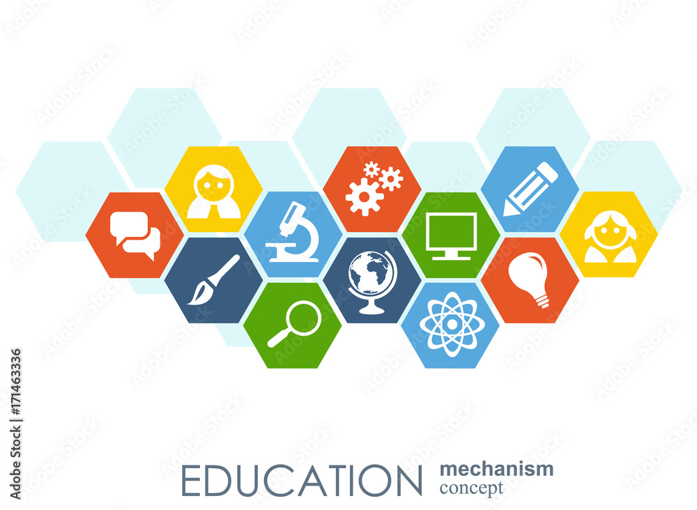 Education network. Hexagon abstract background with lines, polygons ...