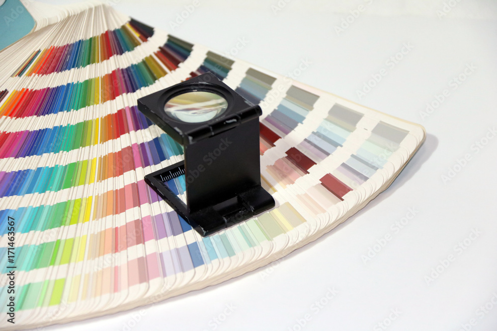 Black square Magnifying glass and Rainbow Sample Colors Palette Catalog ...