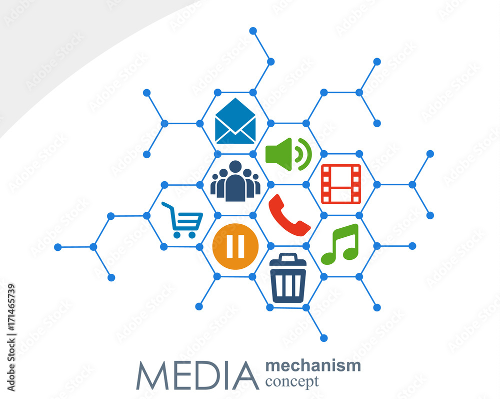Media mechanism concept. Growth abstract background with integrated ...