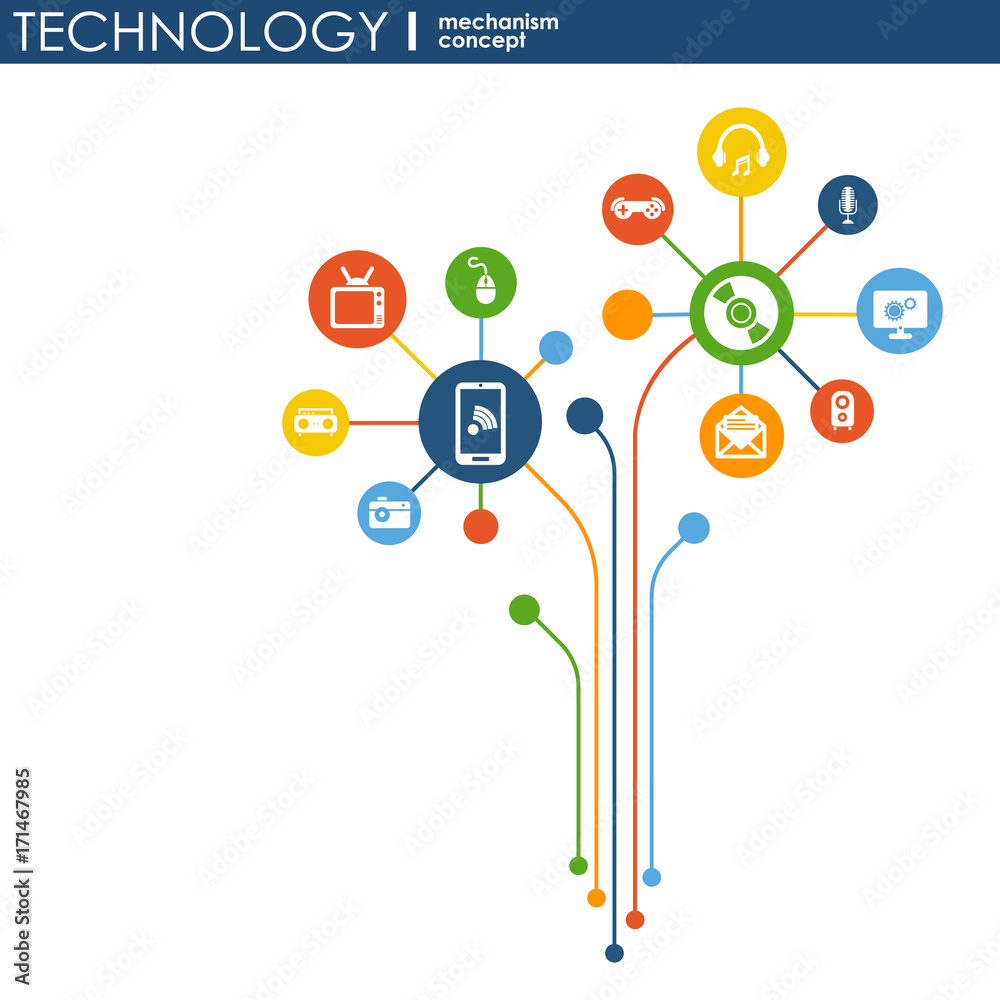 Technology mechanism concept. Abstract background with integrated gears ...