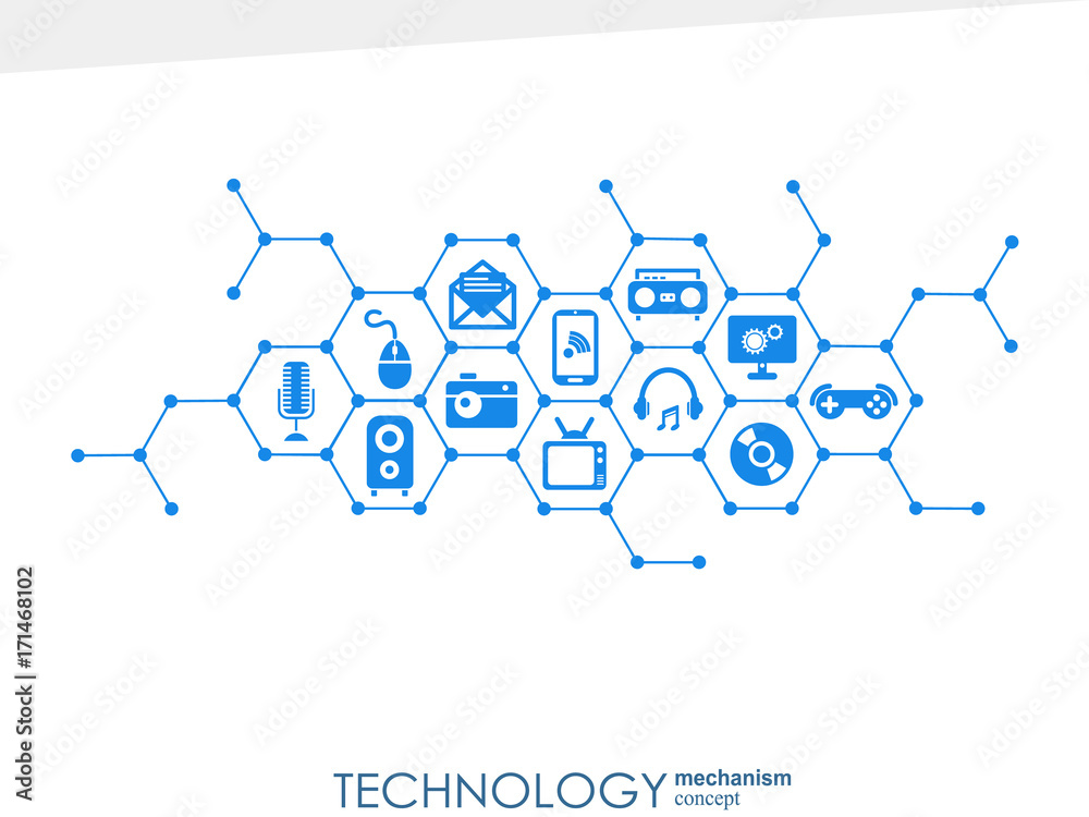 Technology mechanism concept. Abstract background with integrated gears ...