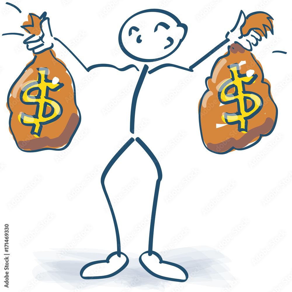 Strichmännchen mit Geldsäcken mit Dollars Stock Vector | Adobe Stock