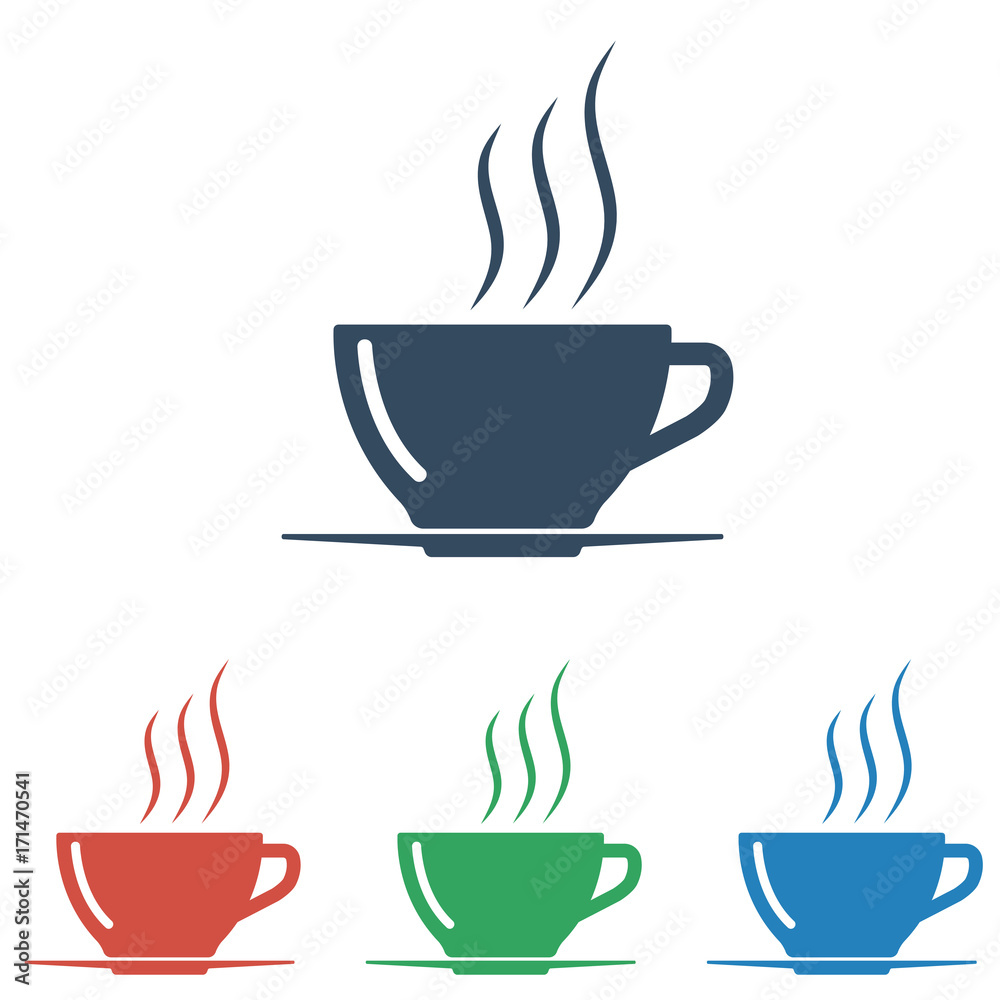 Coffee cup icon set- simple flat design isolated on white background ...