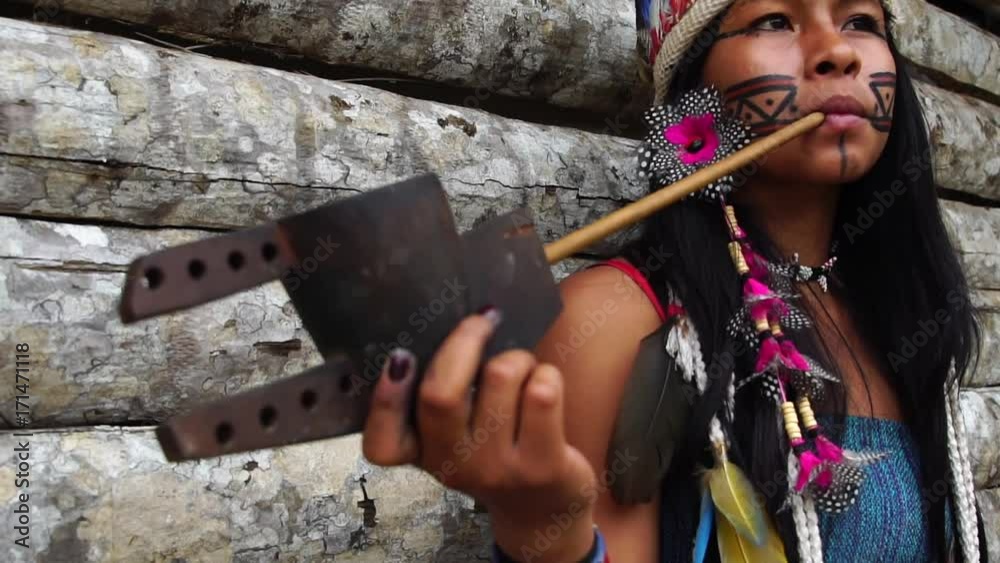 Indigenous Woman Smoking Pipes in a Tupi Guarani Tribe, Brazil Stock ...