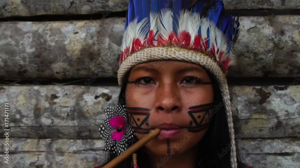 Indigenous Woman Smoking Pipes in a Tupi Guarani Tribe, Brazil Stock ...