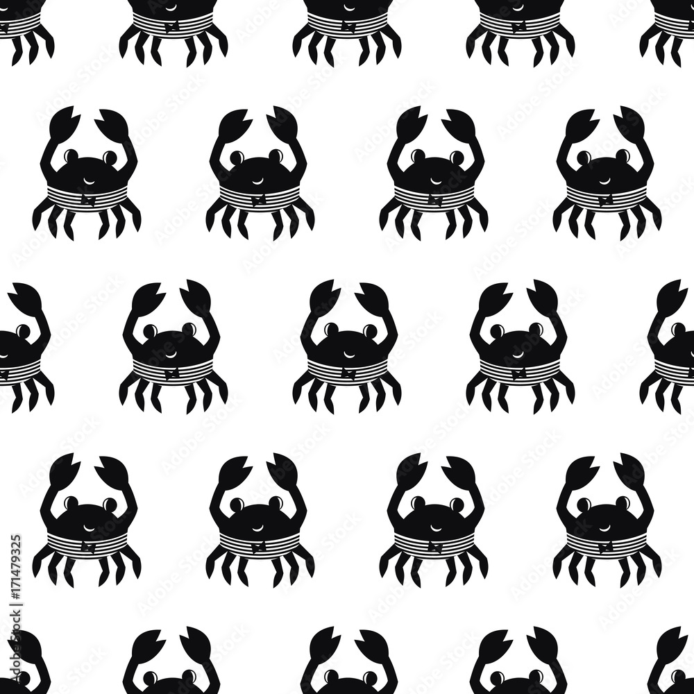 Black and white cartoon crab seamless pattern. Marine life funny ...