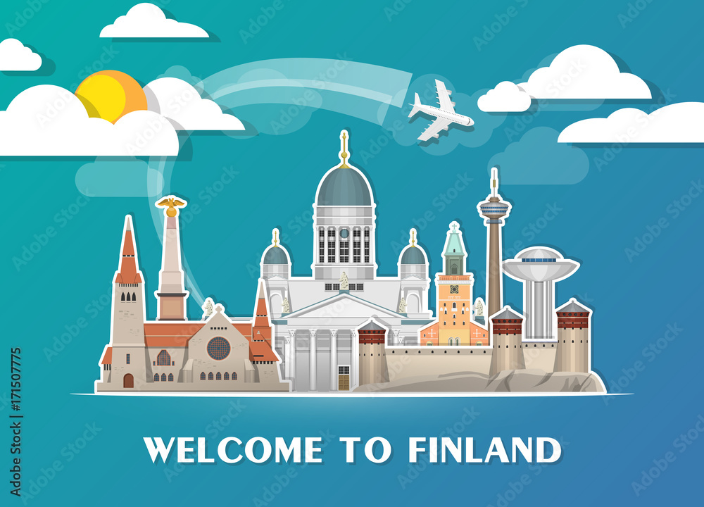 Finland Landmark Global Travel And Journey paper background. Vector ...