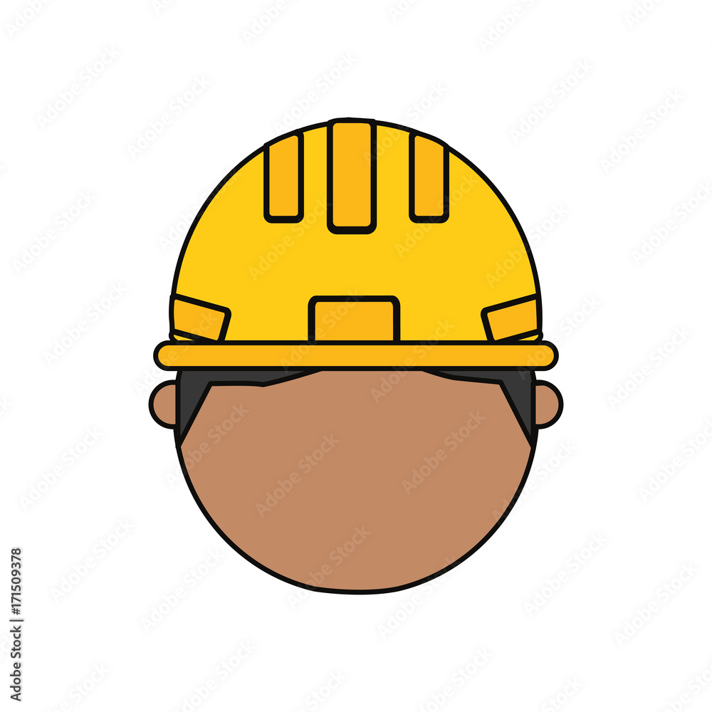 flat line colored man head construction worker over white background ...