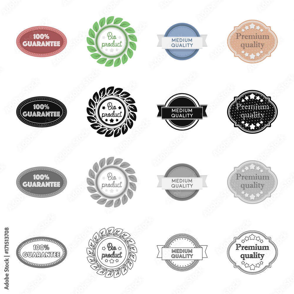 Different types of labels, bio product, medium and premium quality ...