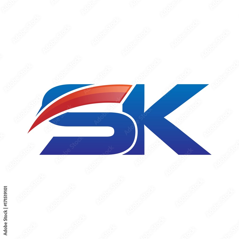 modern vector initial letters logo swoosh sk red blue Stock Vector ...