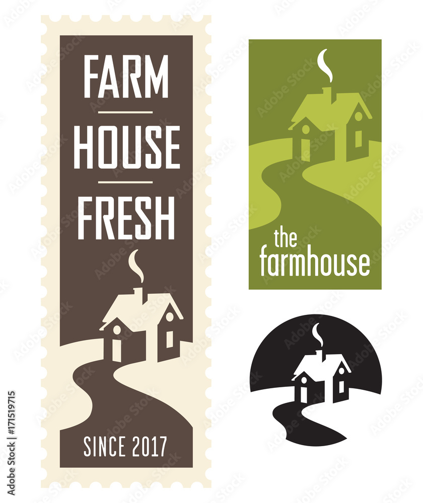 Set of Farmhouse Vector Logos Set of three farmhouse logos or badges ...