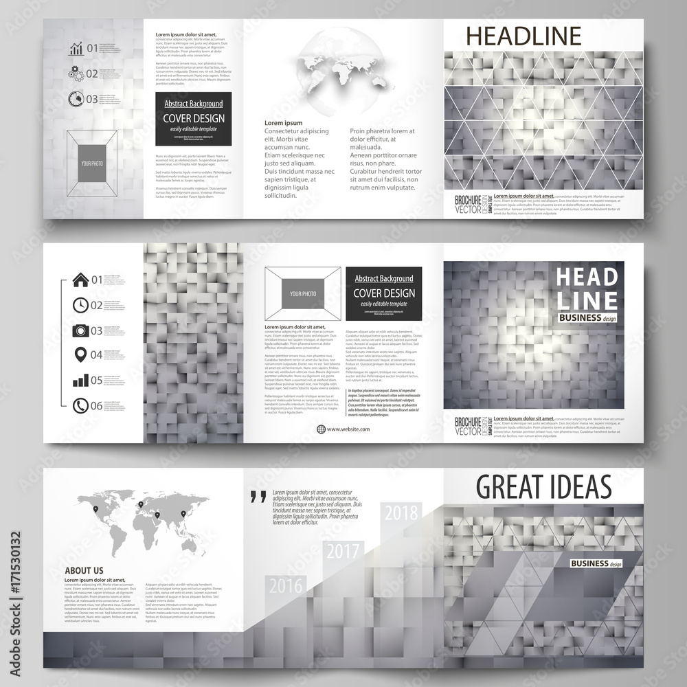 Set of business templates for tri fold square design brochures. Leaflet ...