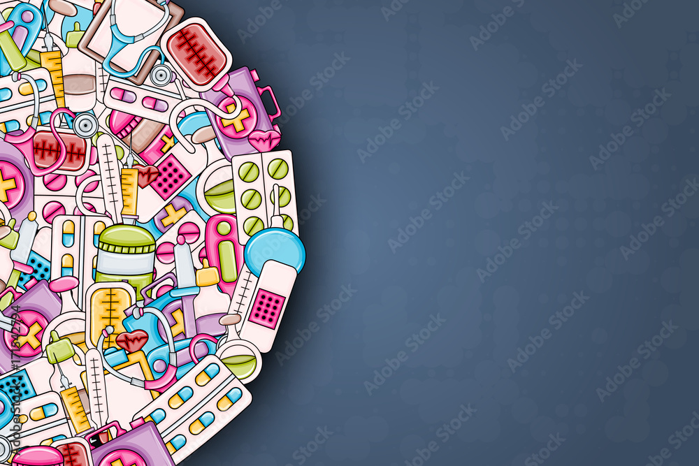 Healthcare concept in 3d cartoon doodles background design. Hand drawn ...