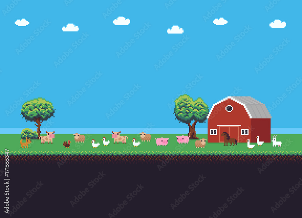 Pixel Art Farm Stock Vector | Adobe Stock