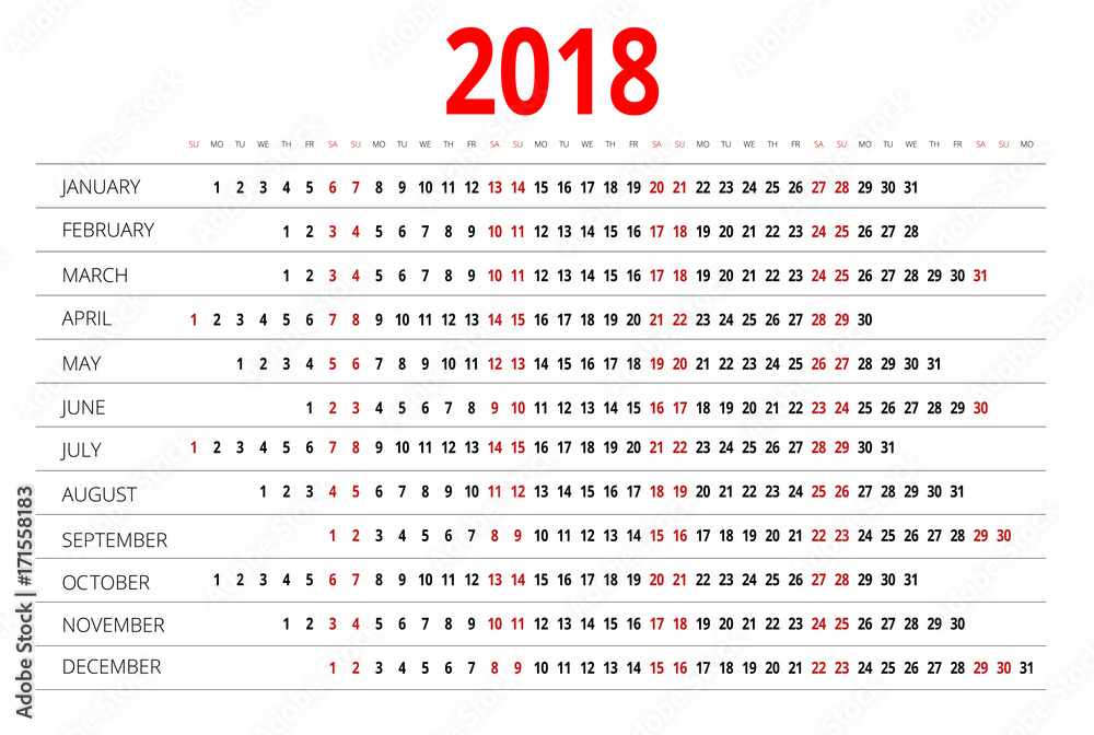 2018 calendar. Print Template. Week Starts Sunday. Portrait Orientation ...