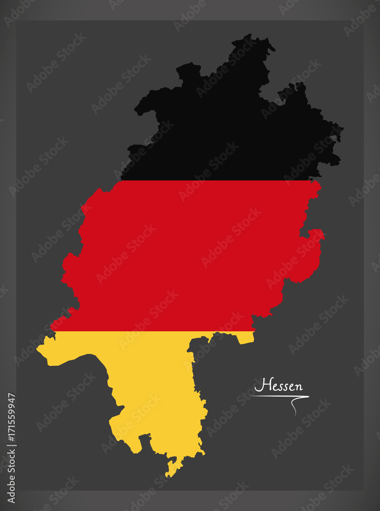 Hessen map of Germany with German national flag illustration Stock ...