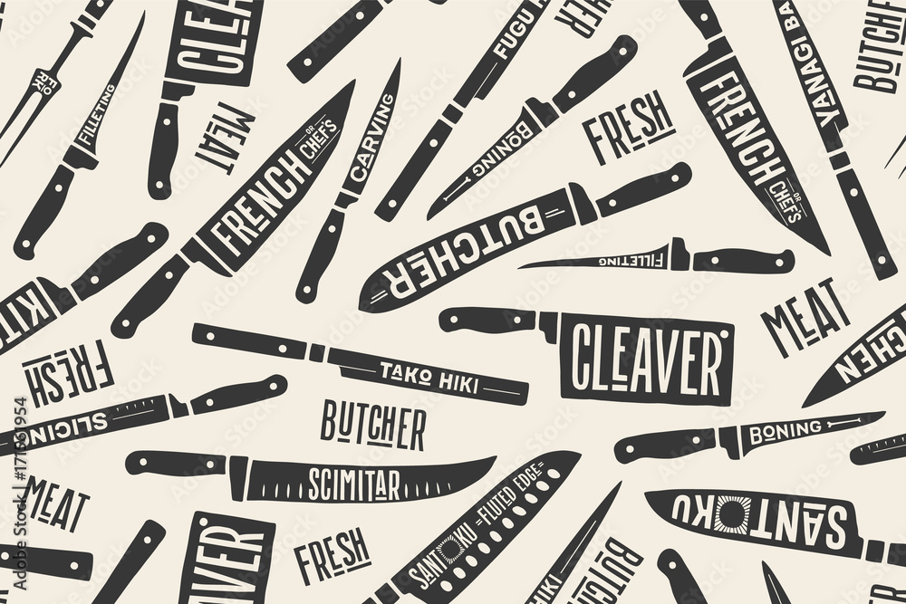 Seamless pattern and background of meat cutting butcher knives ...