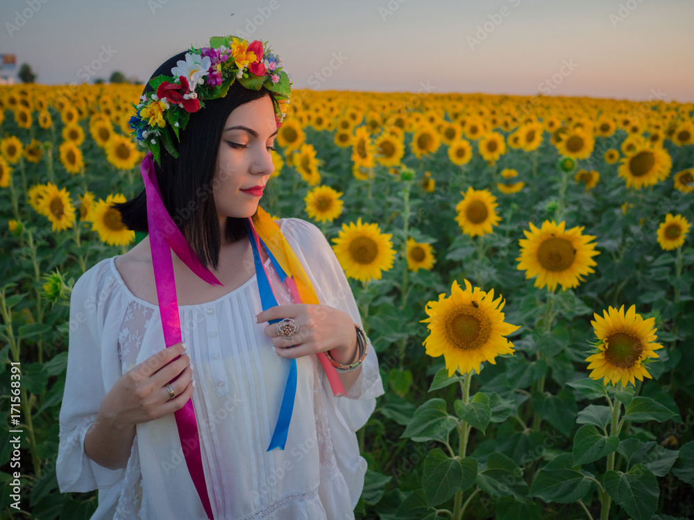 Happy Girl In Field Of Flowers