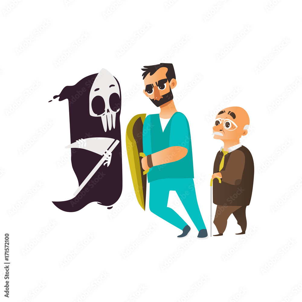 vector flat cartoon male doctor in glasses holding shield protecting ...