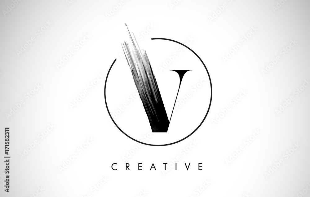 V Brush Stroke Letter Logo Design. Black Paint Logo Leters Icon. Stock ...