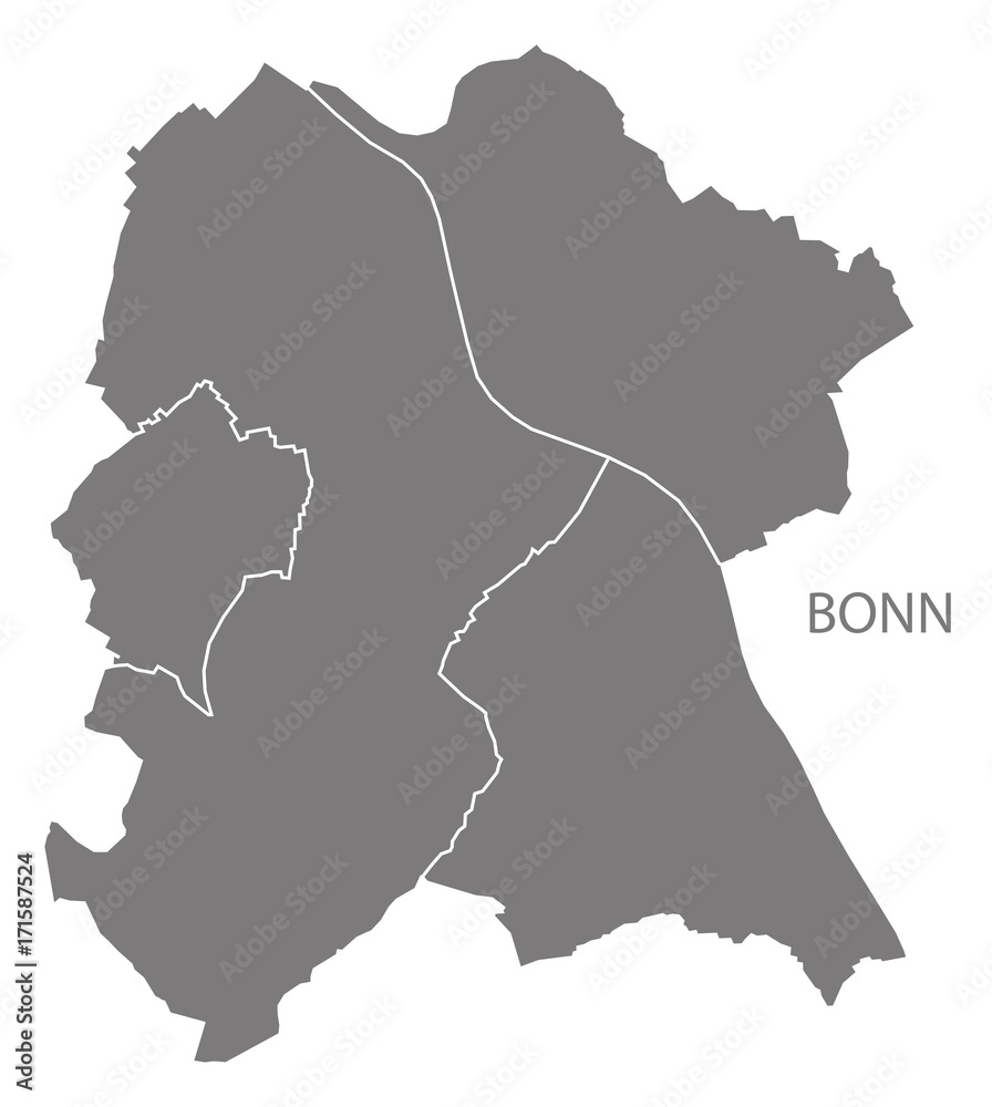 Bonn city map with boroughs grey illustration silhouette shape Stock ...
