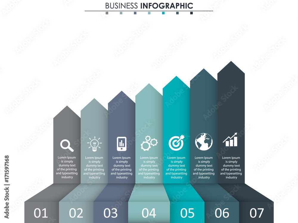 Business data, chart. Abstract elements of graph, diagram with 7 steps ...
