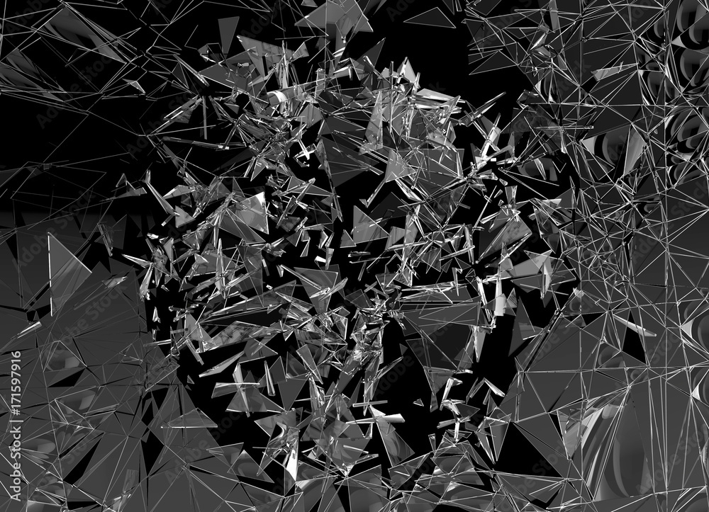 3d rendering. Crash shattered glass mirror on black background Stock ...