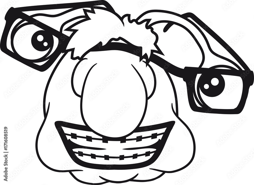 gesicht kopf nerd geek schlau hornbrille zahnspange pickel augen fühler ...