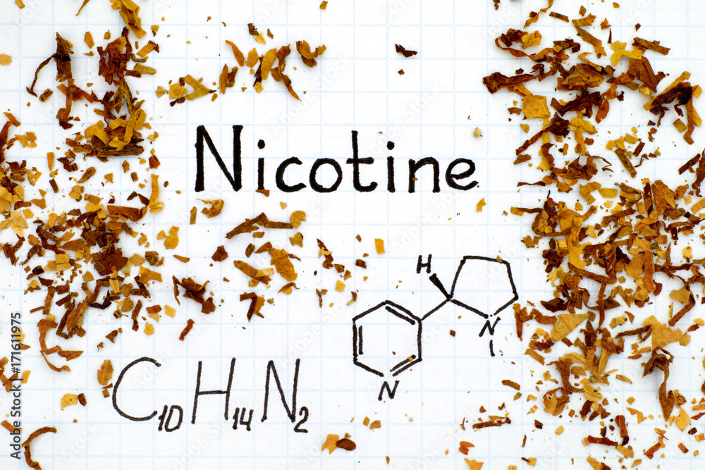 Chemical formula of Nicotine with spilled tobacco Stock Photo | Adobe Stock