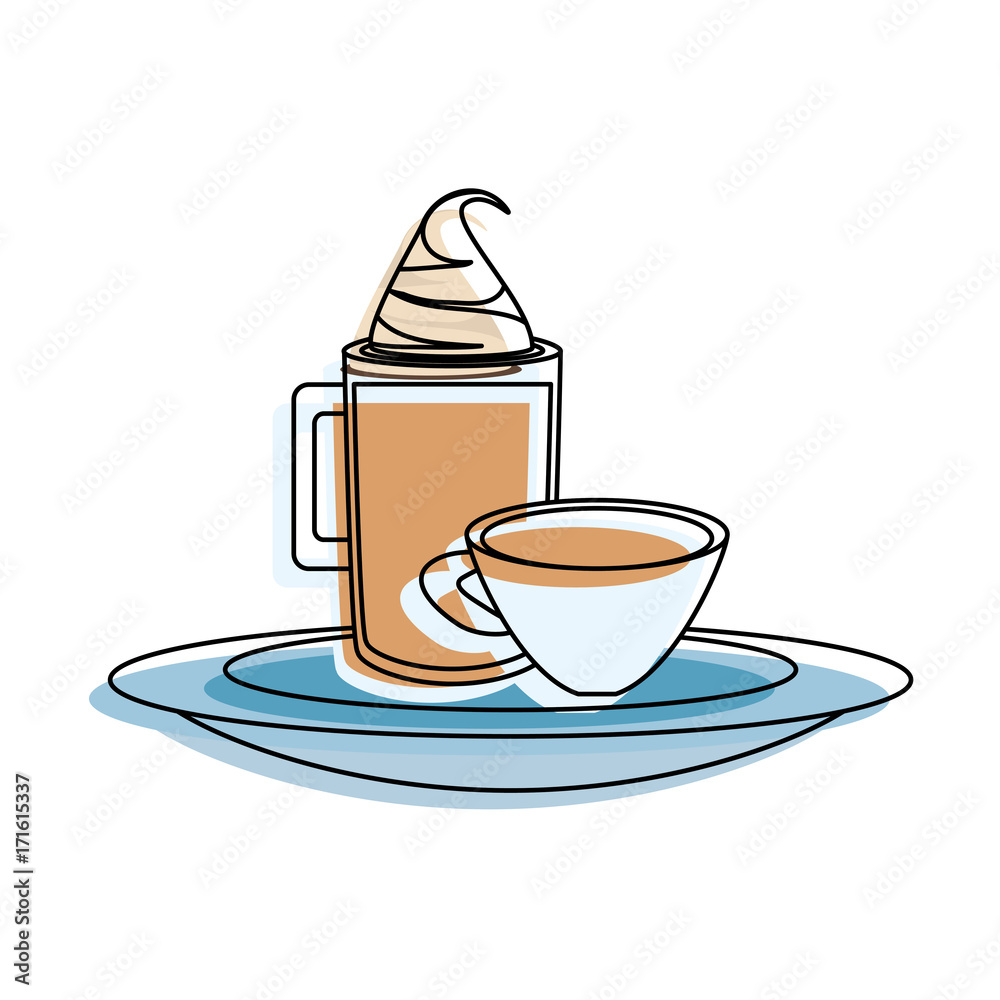 tray with coffee drinks icon over white background vector illustration ...