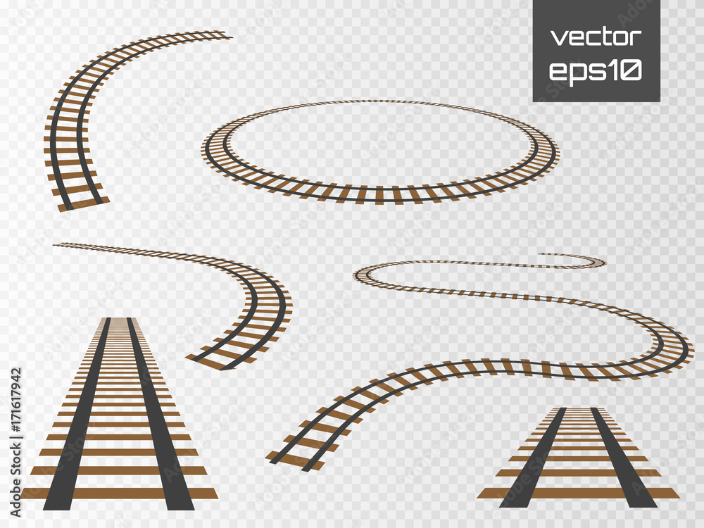 Vector rails set. Railways on white background. Railroad tracks. Stock ...