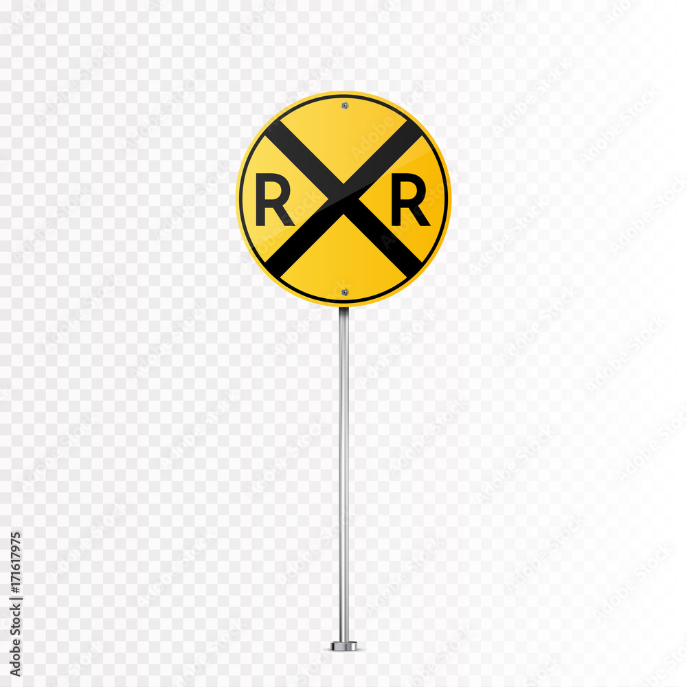 Railroad vector crossing traffic sign isolated on transparent ...