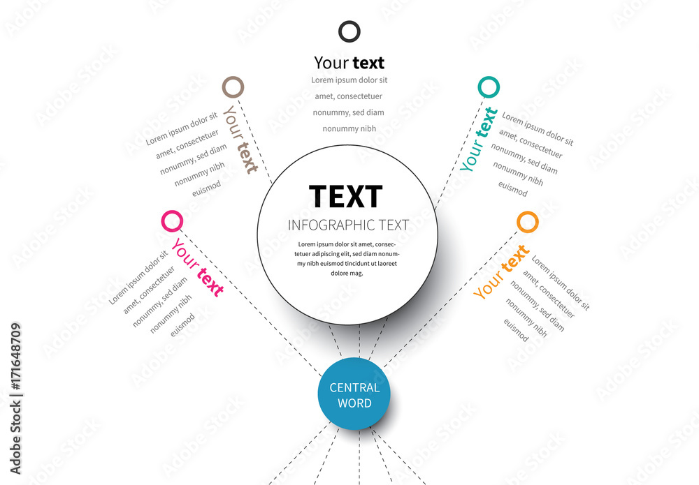 Circles and Dashed Lines Infographic with Five Sections Layout 1 Stock ...