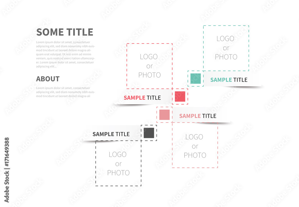 Diagonal Infographic with Dashed Lined Boxes Layout 1 Stock Template ...