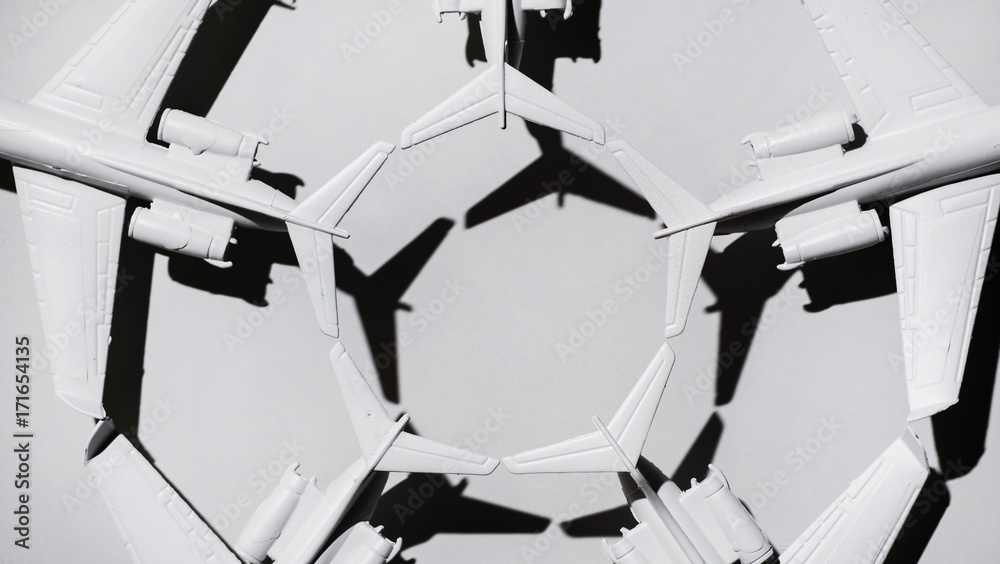 White airplane/jet formation on white background/miniature Stock Photo ...