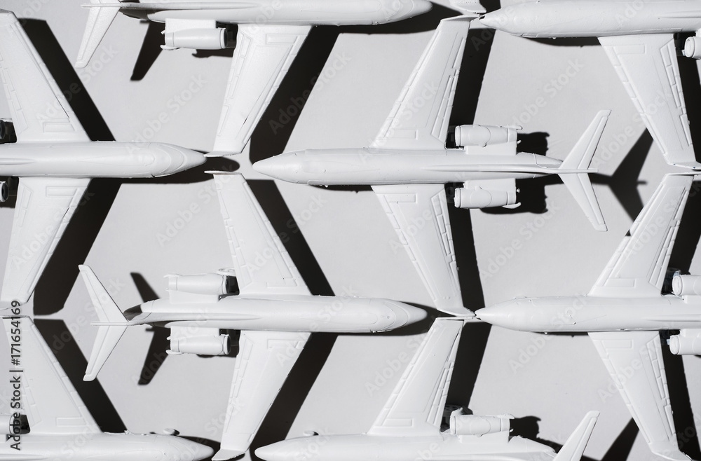 White airplane/jet formation on white background/miniature Stock Photo ...