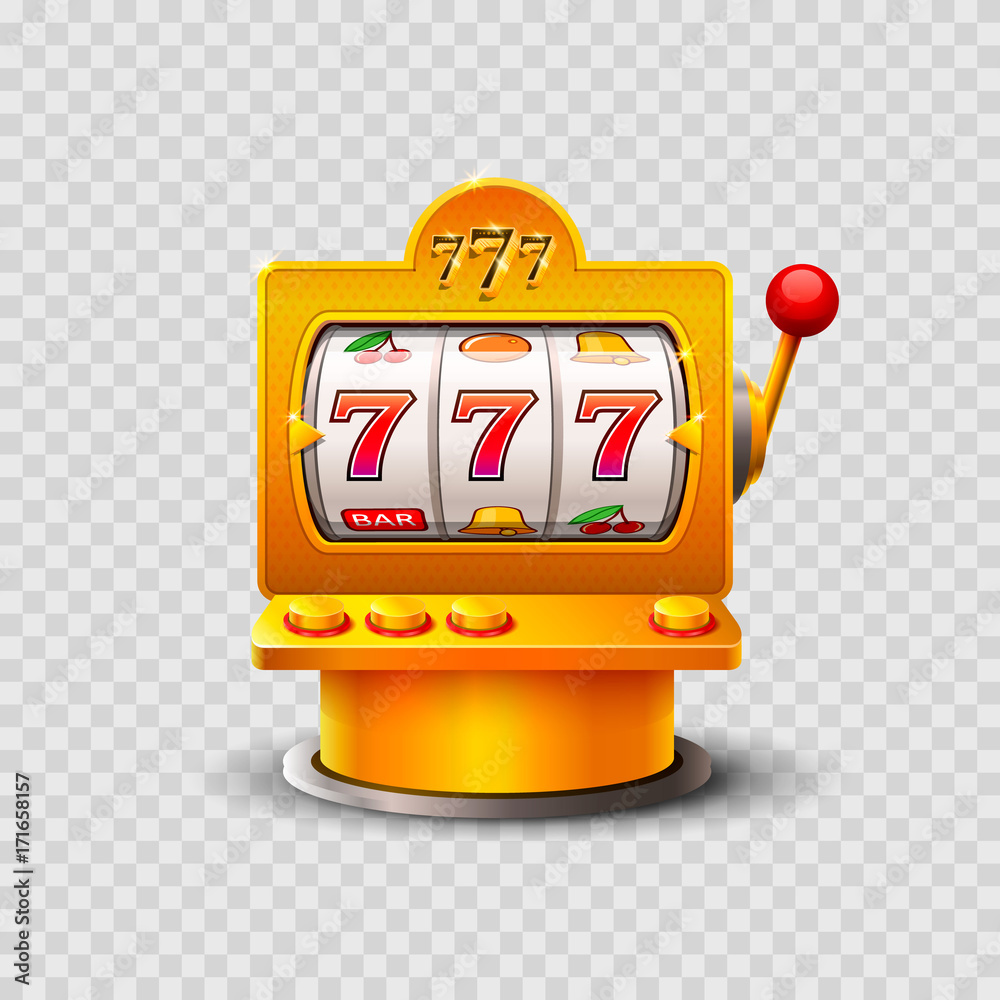 Golden slot machine wins the jackpot. Vector illustration isolated on a ...