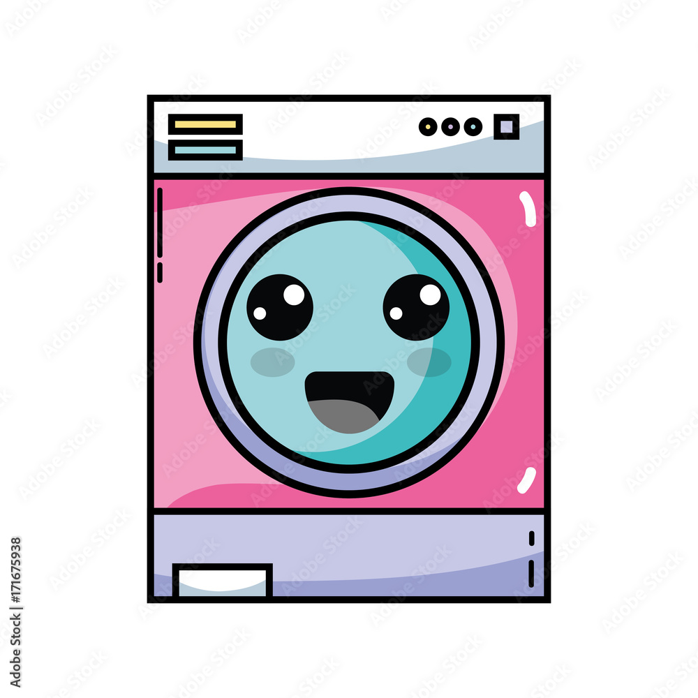kawaii cute happy washing machine vector illustration Stock Vector ...