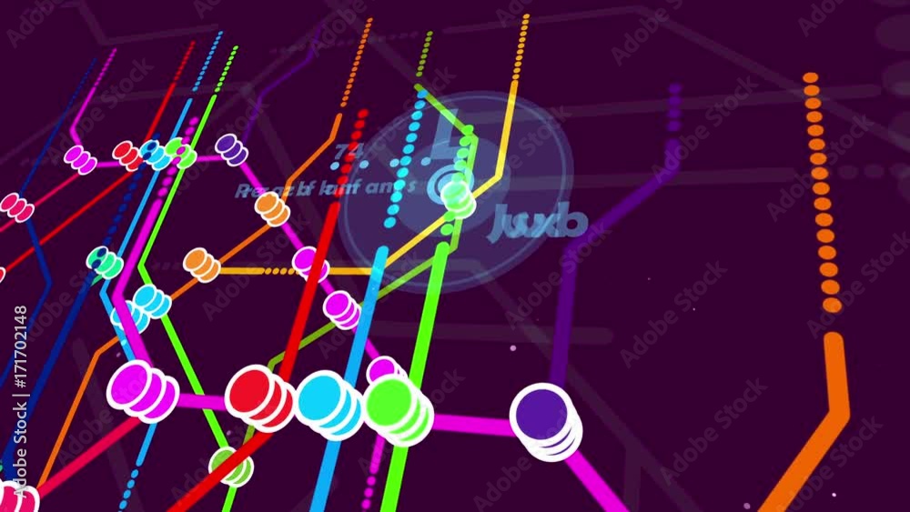 An abstract metro map system cartoon with several multicoloredl lines ...