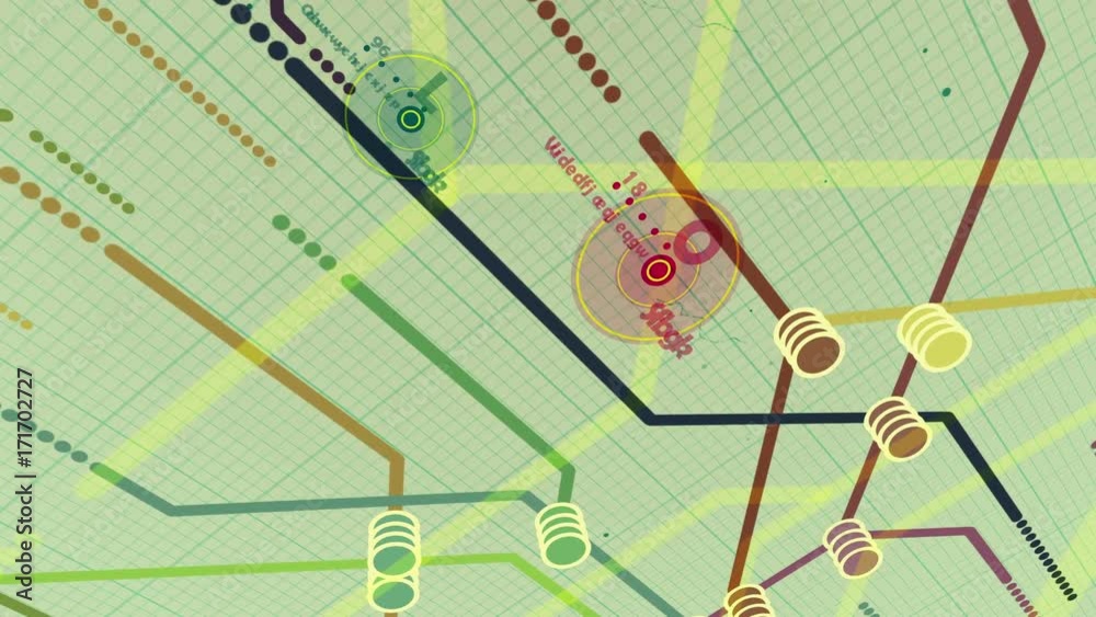Amazing render of an abstract metro map system animation with rows of ...