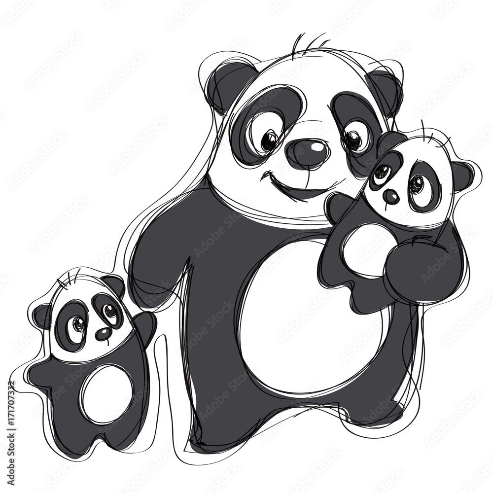 Cartoon panda family in a naive childish drawing style Stock Vector ...