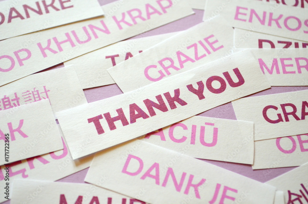 THANK YOU card with translations Stock Photo | Adobe Stock