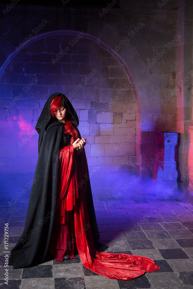 Gothic lady in medieval castle Stock Photo | Adobe Stock