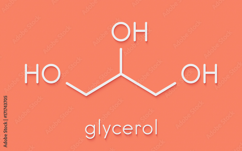 Glycerol (glycerin) molecule. Produced from fat and oil triglycerides ...