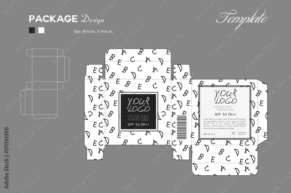 package puff powder skin color, box outline, Black and white background ...