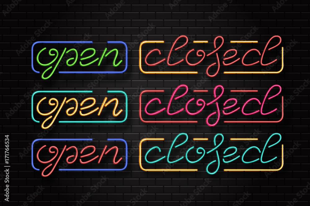 Vector set of realistic isolated neon signs of open and closed ...