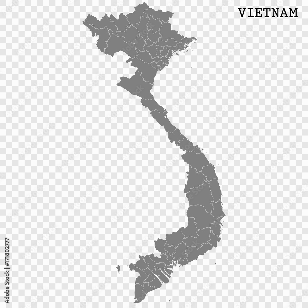 High quality map of Vietnam with borders of the regions or counties ...